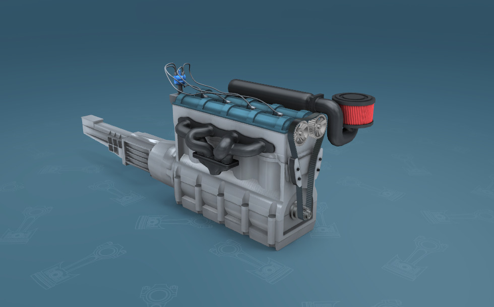 Four-stroke Otto engine - 3D scene - US Mozaik Digital Education and ...